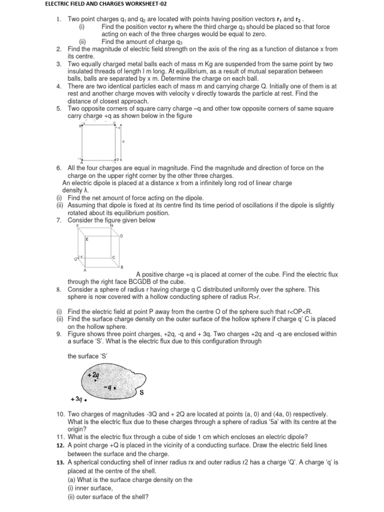 Electric Field and Charges Worksheet 02 | PDF | Force | Dipole