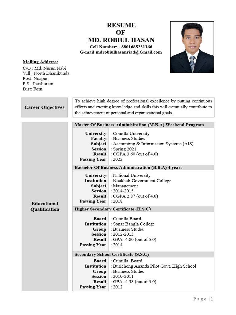Md. Robiul Hasan CV | PDF