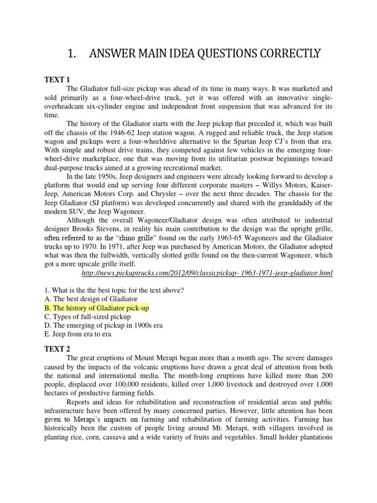 Answer Main Idea Questions Correctly | PDF | Nobel Prize | Jeep