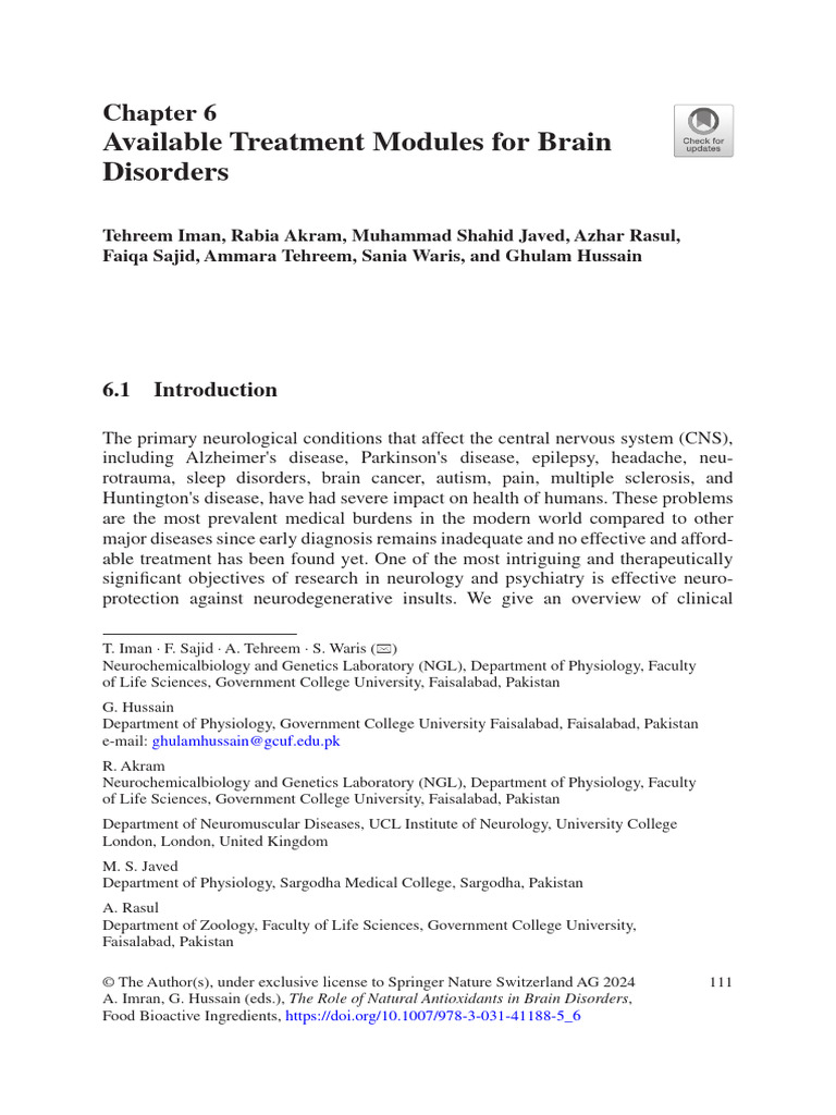 Available Treatment Modules For Brain Disorders | PDF | Multiple ...