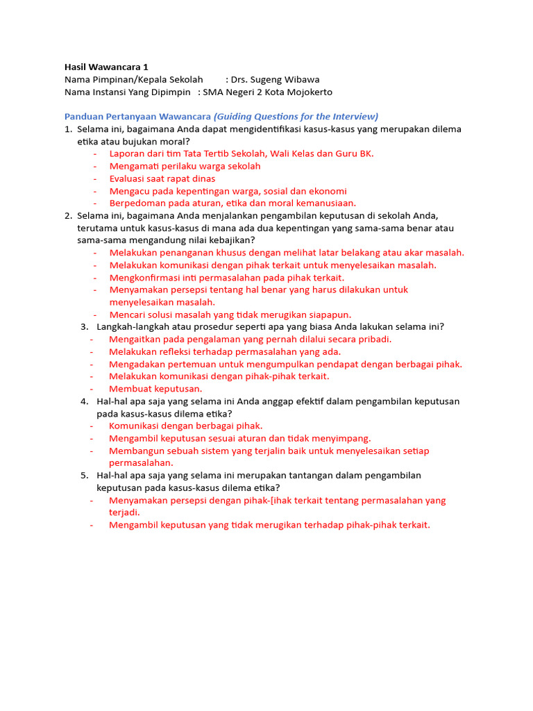 Hasil Wawancara 1 | PDF | Karier & Perkembangan | Kesehatan Holistik