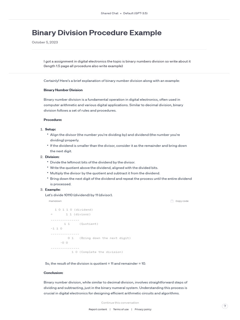 Binary Division Procedure Example | PDF | Division (Mathematics) | Algorithms