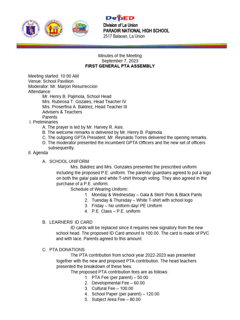 GPTA (Minutes of The Meeting) | PDF