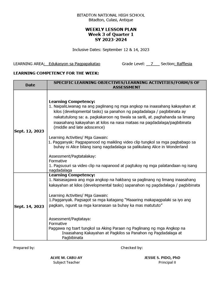 Esp 7 Q1 Week 3 | PDF