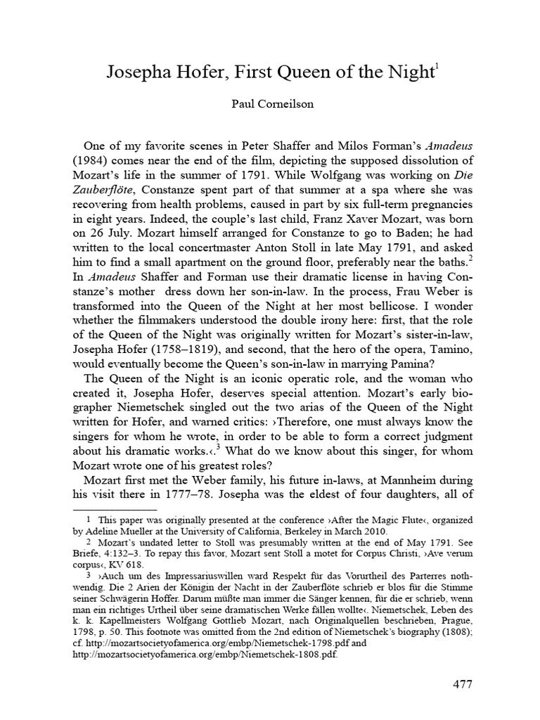 Josepha Hofer: Mozart's Queen of the Night | PDF | Opera | Vocal Music