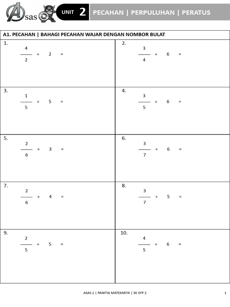 Asas 1 2024 Unit 2 Pecahan Perpuluhan Peratus | PDF | Metode & Bahan Ajar