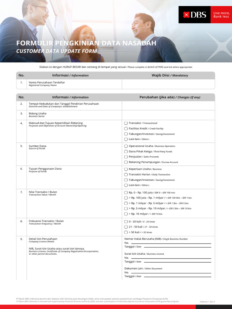 DBS Data Update Form (Juli 2024) | PDF | Pengelolaan Keuangan & Uang | Hukum