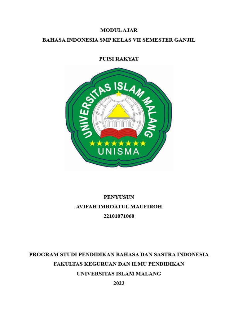 Modul Puisi Rakyat SMP Kelas VII | PDF | Seni & Disiplin Bahasa ...