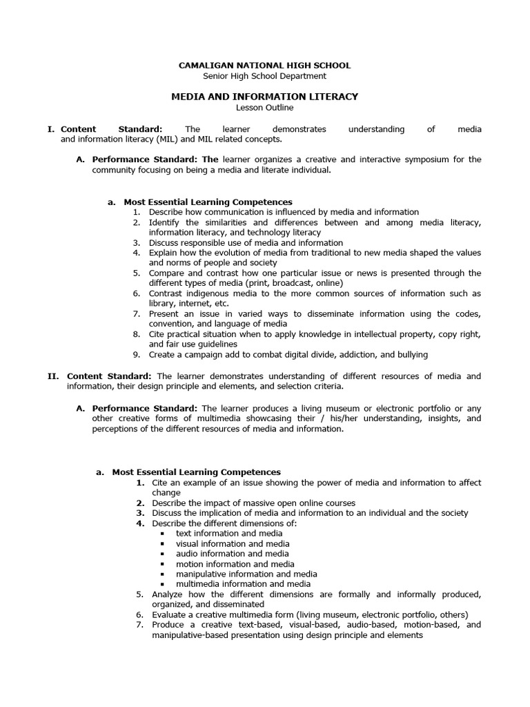 Mil PR2 Lesson Outline | PDF | Methodology | Media (Communication)
