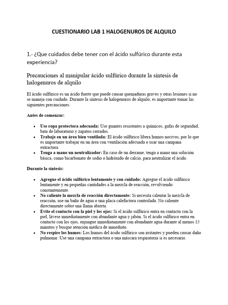 Cuestionario Lab 1 Halogenuros de Alquilo | PDF | Hidróxido de sodio | Ph