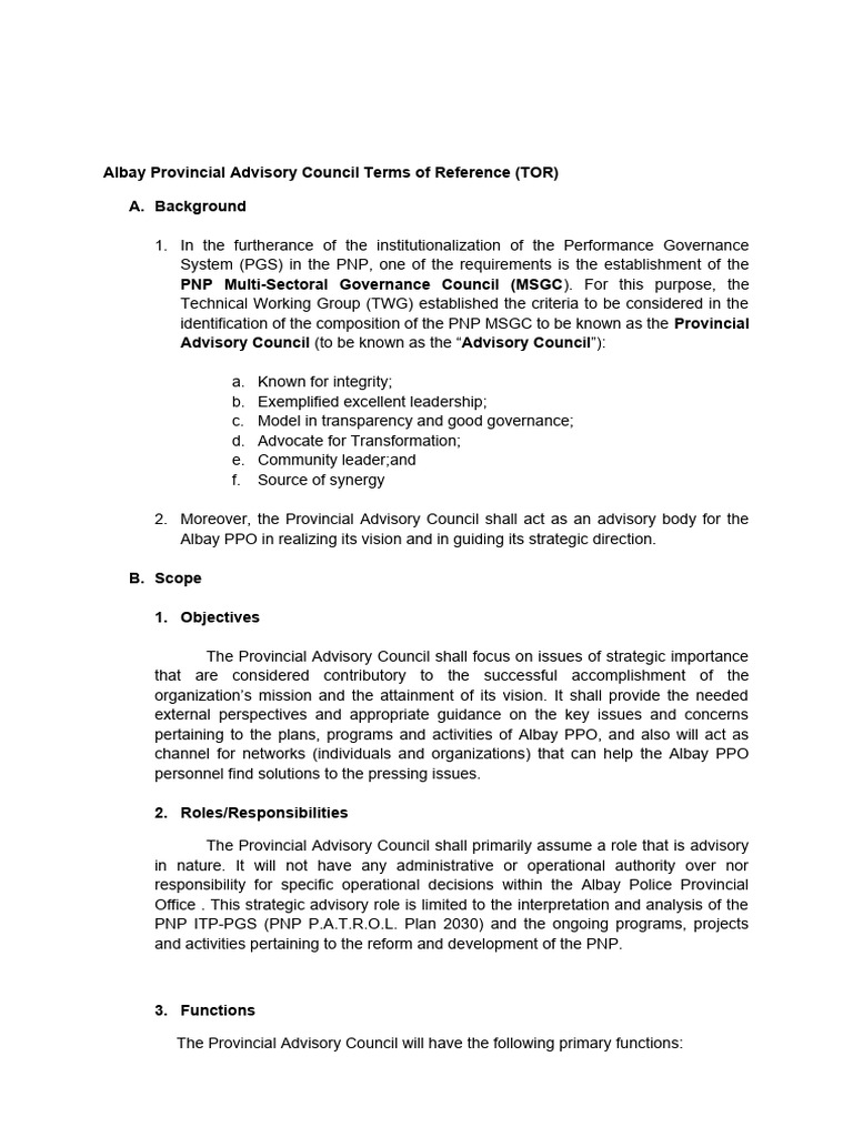 Old TOR | PDF | Policy | Strategic Management