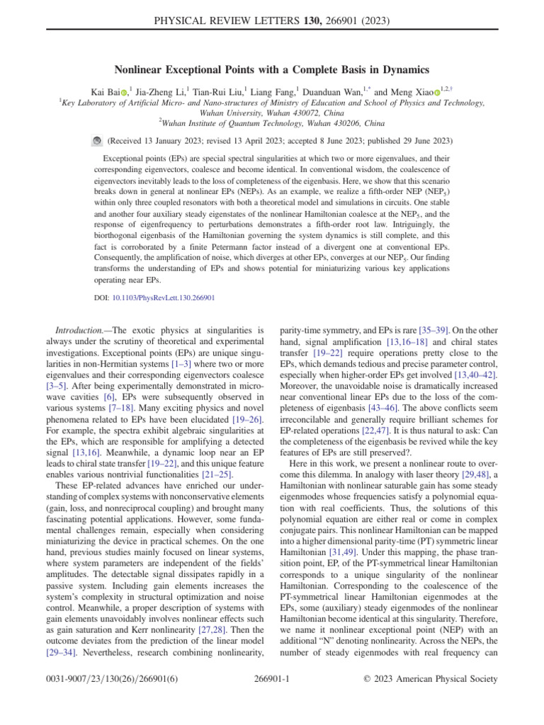 Nonlinear Exceptional Points With A Complete Basis in Dynamics) | PDF | Eigenvalues And ...