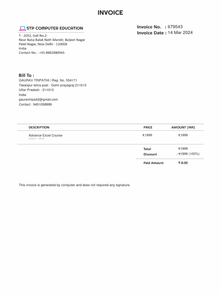 Advance Excel Invoice | PDF