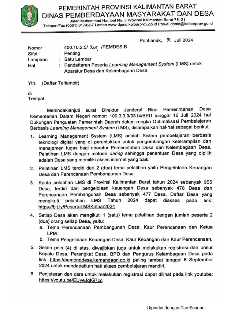 Surat Registrasi Peserta Lms | PDF