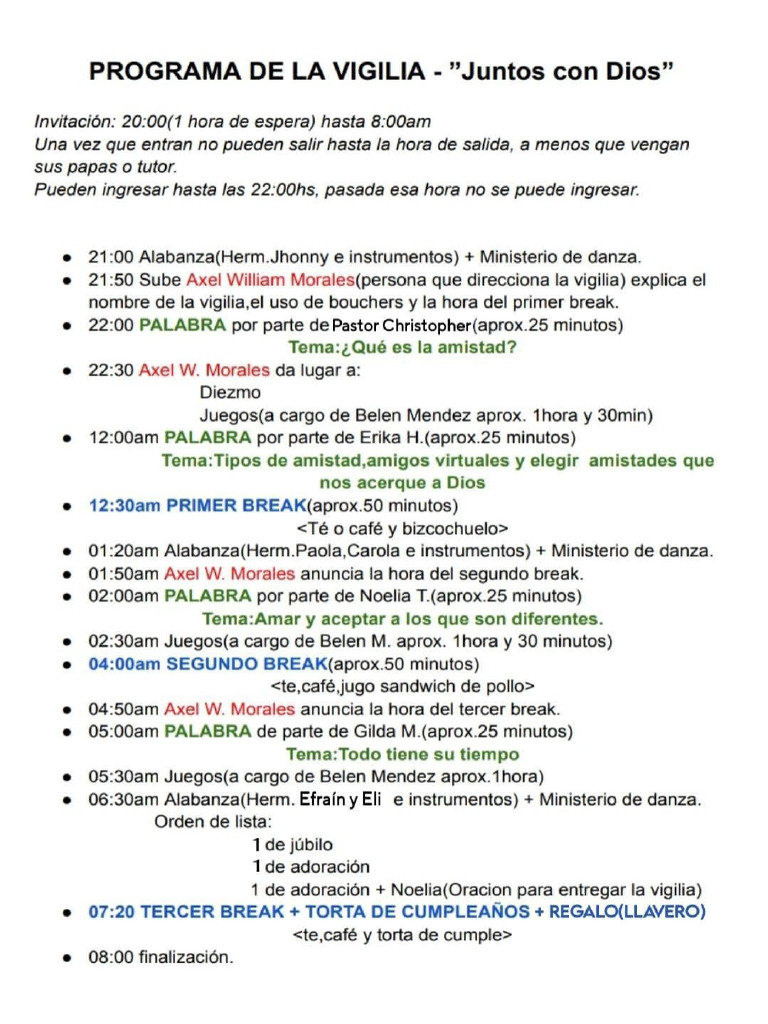 Cronograma de La Vigilia de Luz Naciente | PDF