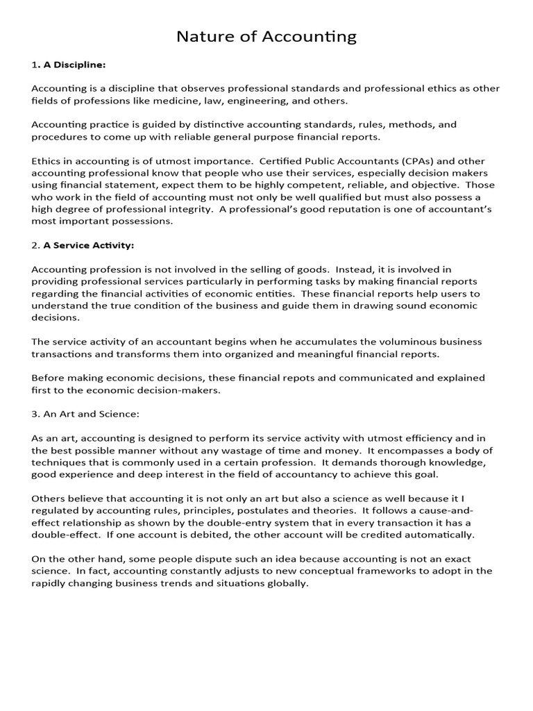 Nature of Accounting | PDF | Accounting | Financial Statement