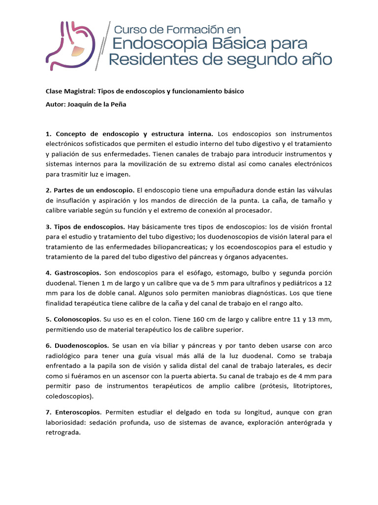 Tipos de Endoscopios y Funcionamiento | PDF | Endoscopia | Sistema ...