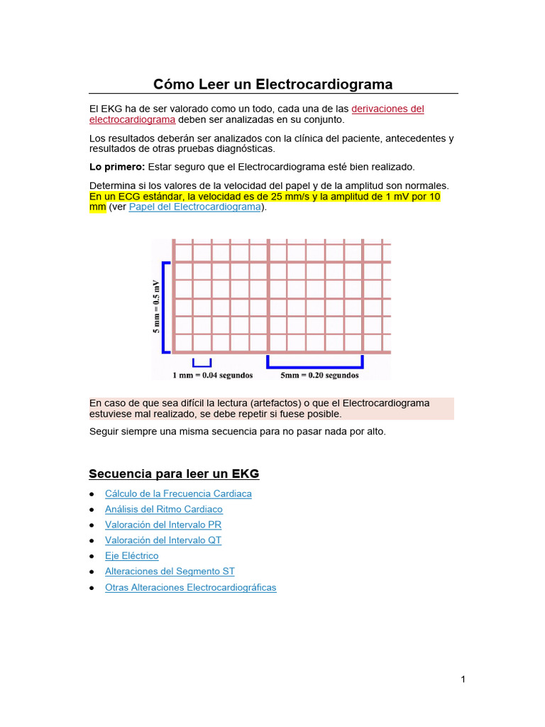 Como Leer Un Electrocardiograma 1 | PDF | Electrocardiografia | Fisiología