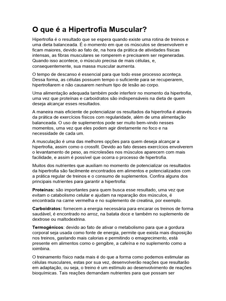 Entenda a Hipertrofia Muscular Eficaz | PDF | Nutrientes | Músculo
