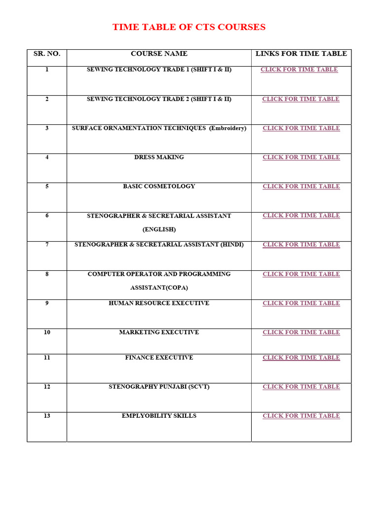 CTS Class Time Table | PDF