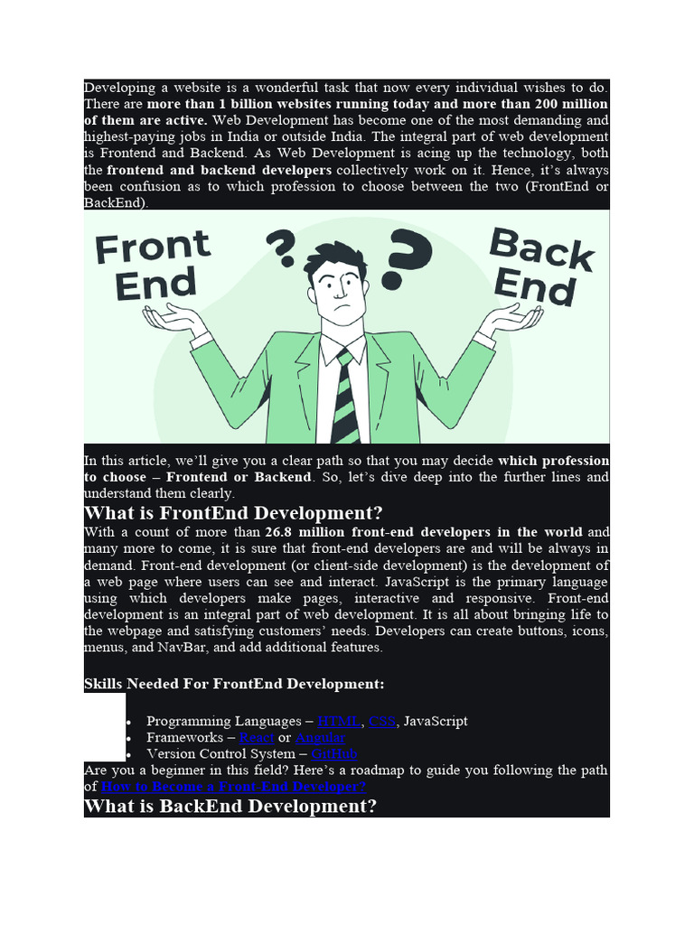 FrontEnd Vs BackEnd Which One Should I Choose | PDF | Web Development ...