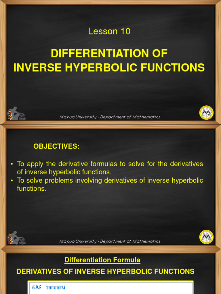 Lesson 10 Differentiation of Inverse Hyperbolic Functions | PDF | Mathematics | Applied Mathematics