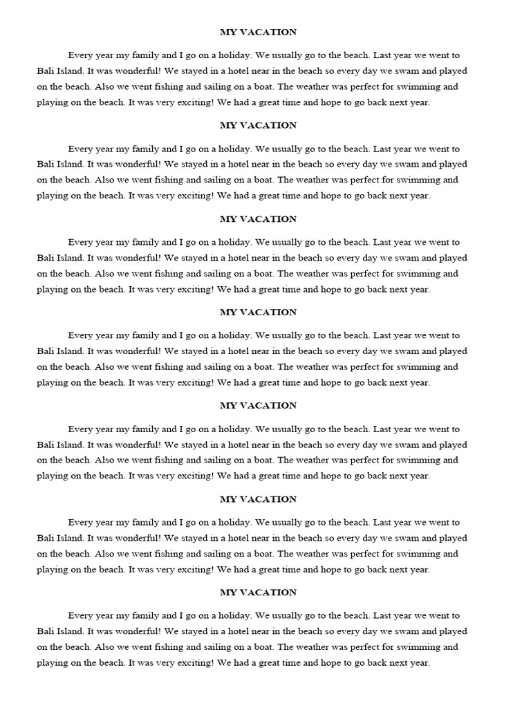 MY VACATION - Word Stress | PDF