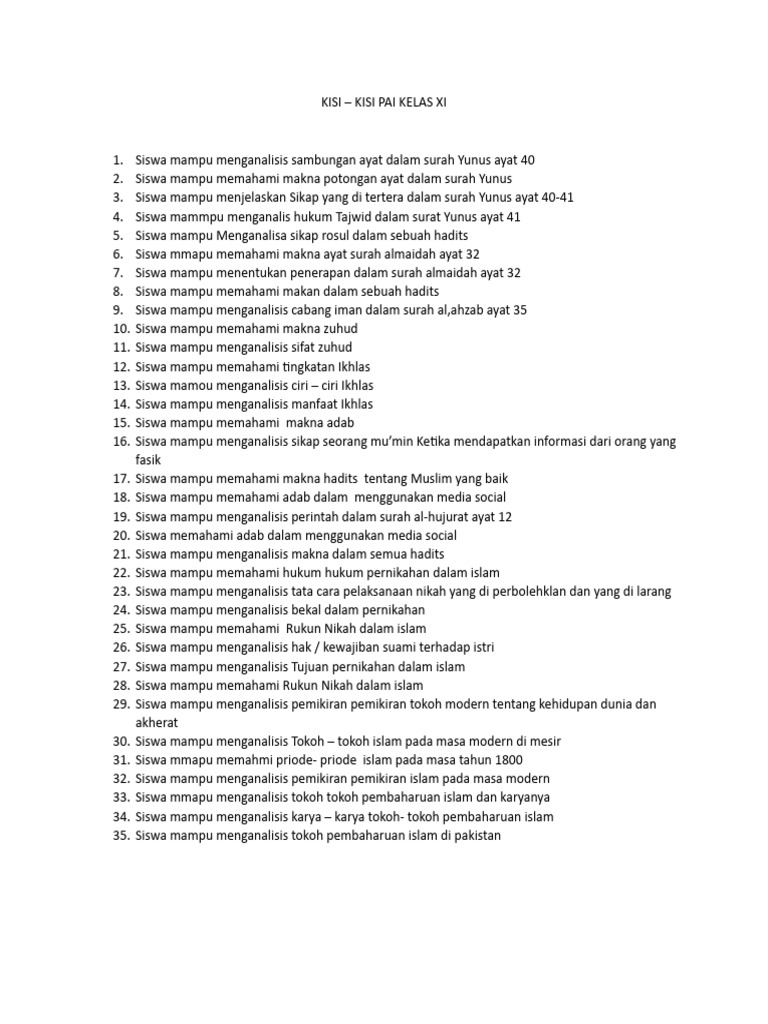 KISI - Kisi PAS KELAS XI Kurikulum Merdeka | PDF