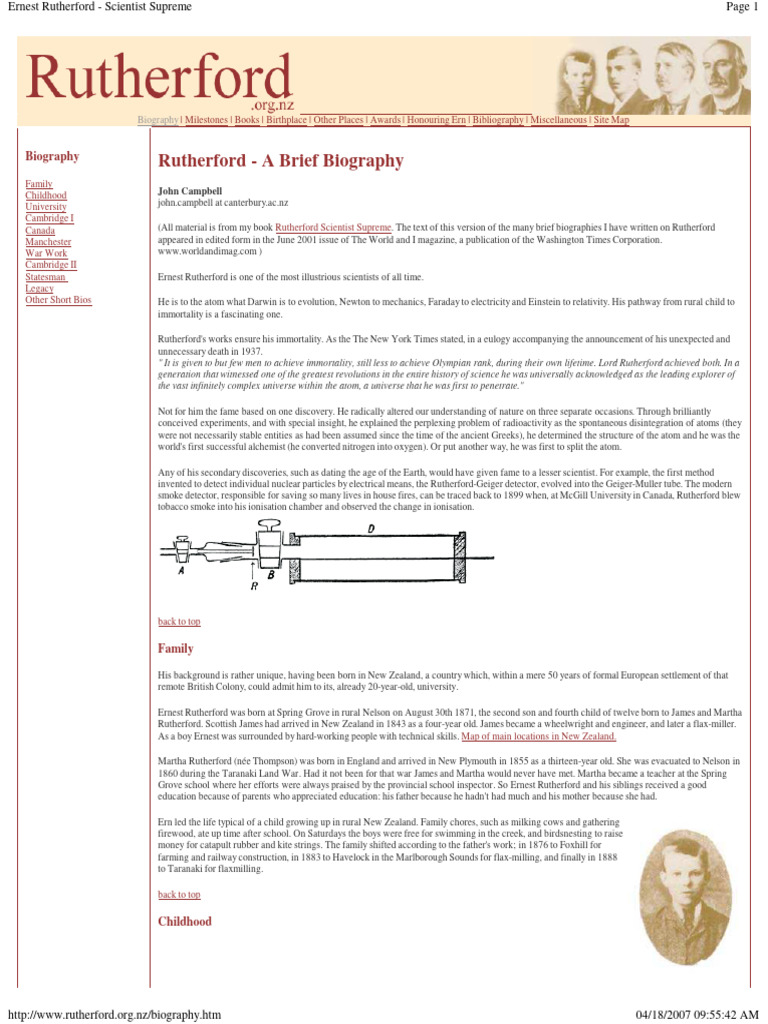Biografi Ernest Rutherford | PDF | Atoms | Radioactive Decay