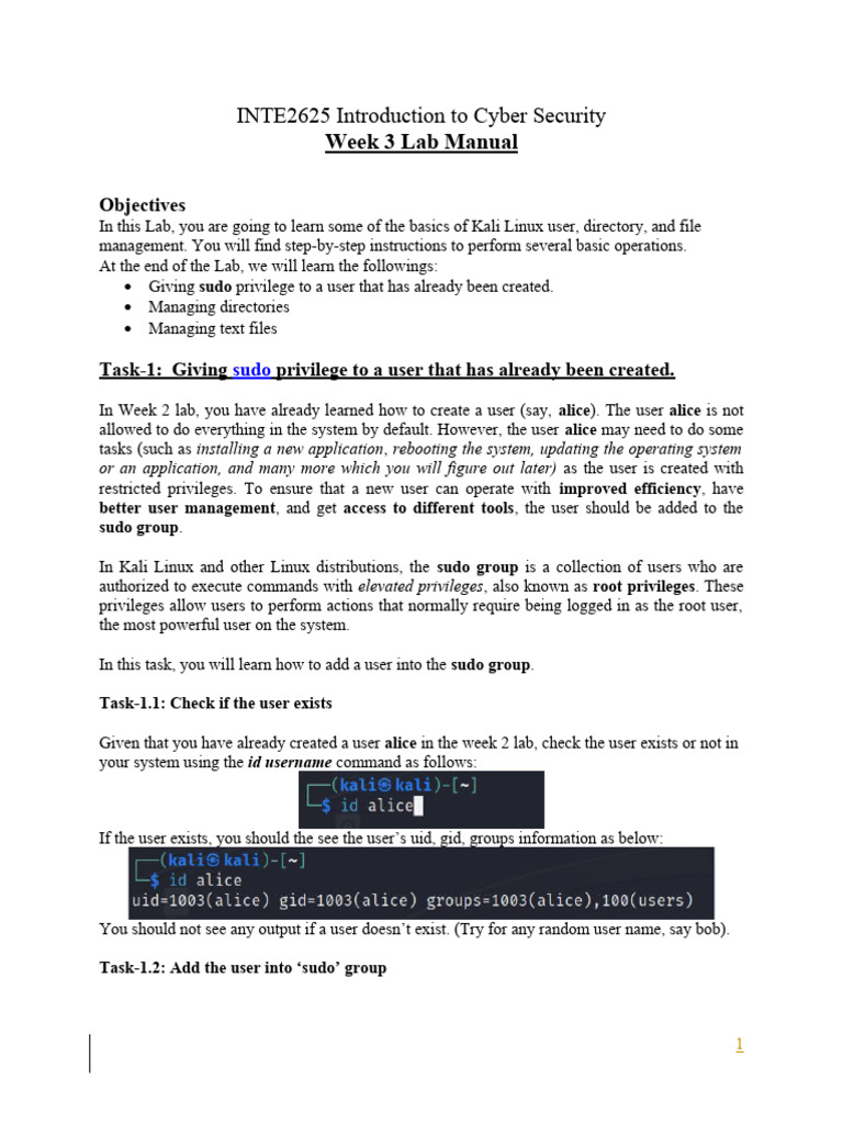 Kali Linux User Management Lab Guide | PDF | Sudo | Superuser