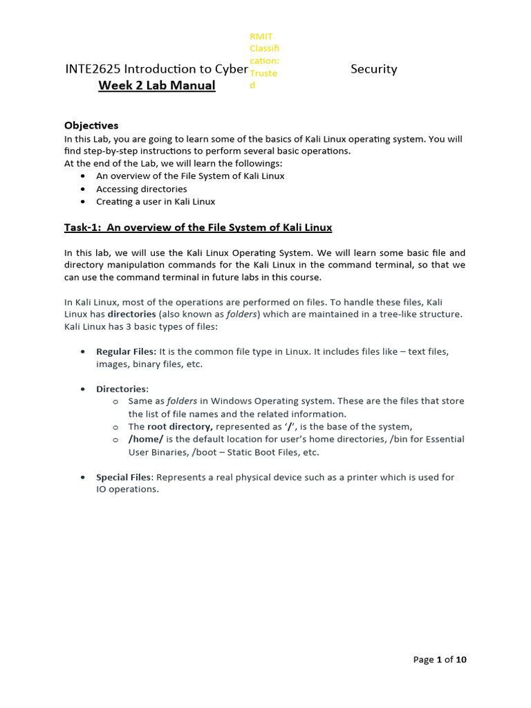 INTE2625 Week 2 Lab Manual | PDF | Computer File | Sudo