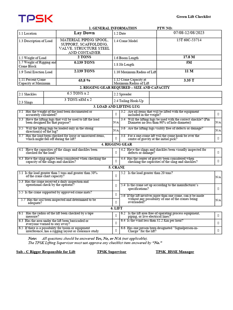 Crane Lift Planning Checklist | PDF | Crane (Machine)