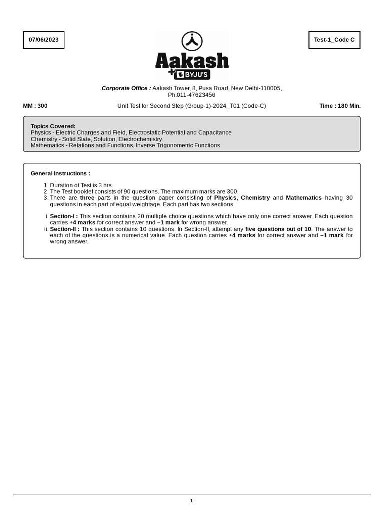 Corporate Office: Aakash Tower, 8, Pusa Road, New Delhi-110005 | PDF | Capacitor | Capacitance