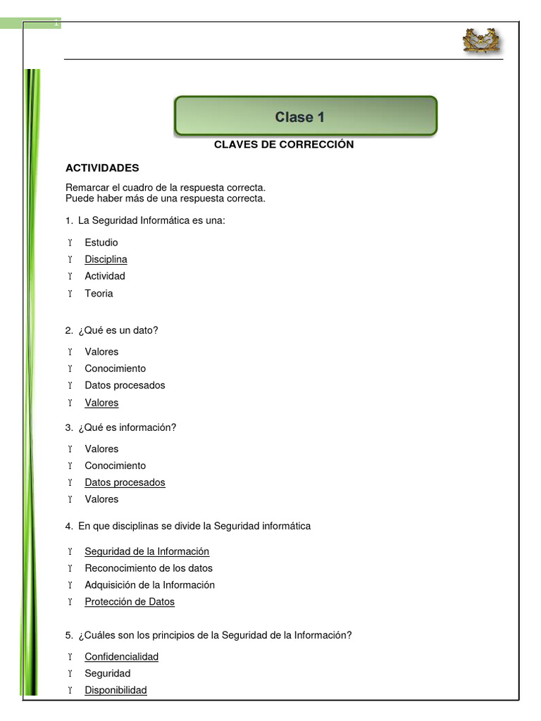 Clase 1 CTIVIDADES CORREGIDAS ALF DIG | PDF | Seguridad de información | La seguridad informática