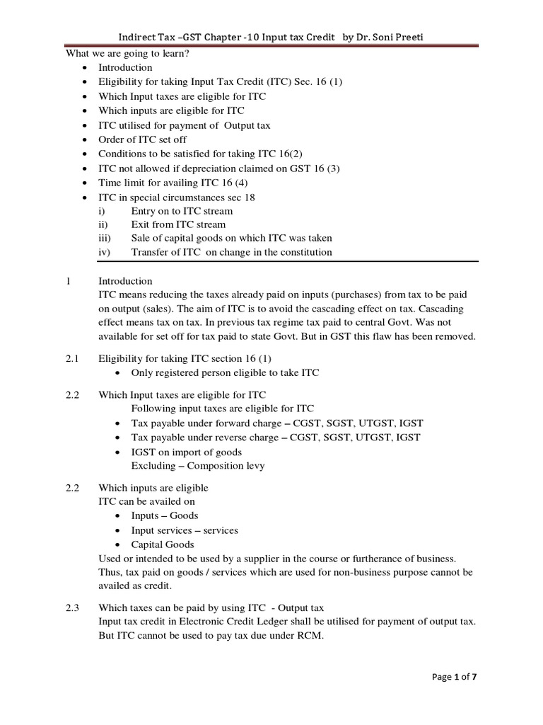 Chapter 10 Input Tax Credit | PDF | Taxes | Taxation