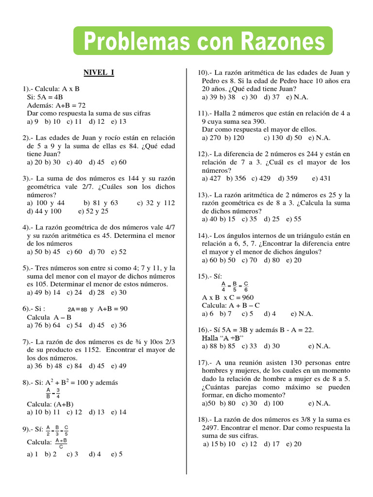 Problemas Con Razones | PDF | Matemáticas | Aritmética