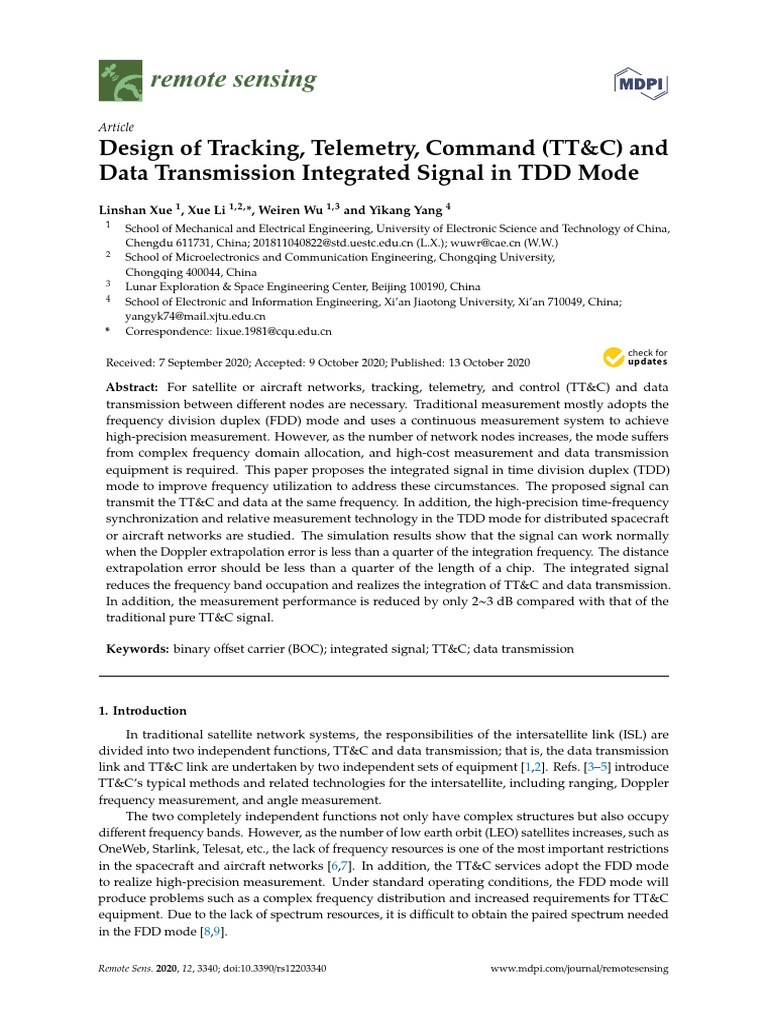 Design Of Tracking Telemetry Command Ttc And Data Transmission Integrated Signal In Tdd Mode 