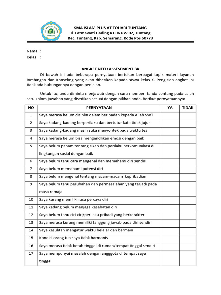 Angket Assesement BK | PDF