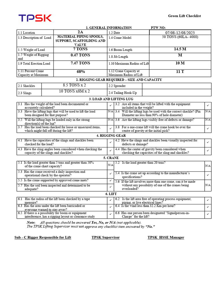 Green Lift Safety Checklist Guide | PDF | Crane (Machine)