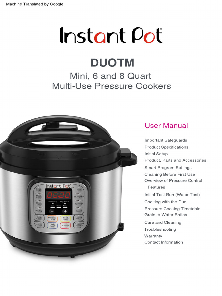 Instant Pot Duo User Manual Guide | PDF | Pressure Cooking | Cookware ...