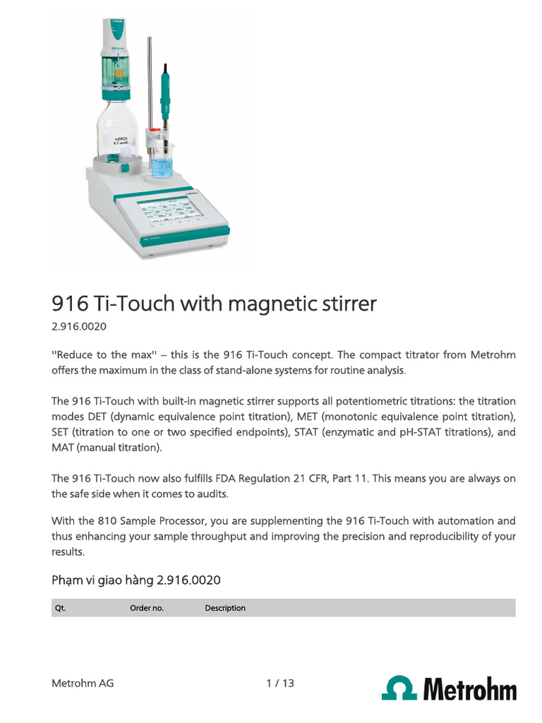 916 Ti-Touch With Magnetic Stirrer | PDF | Ph | Titration