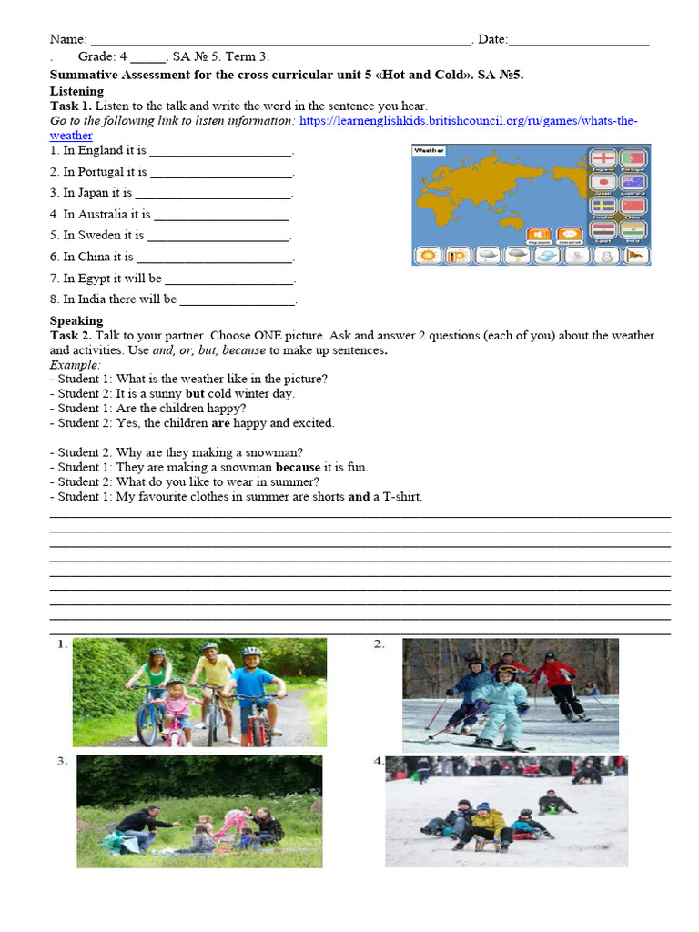 Grade 4 Weather Listening & Speaking Assessment | PDF