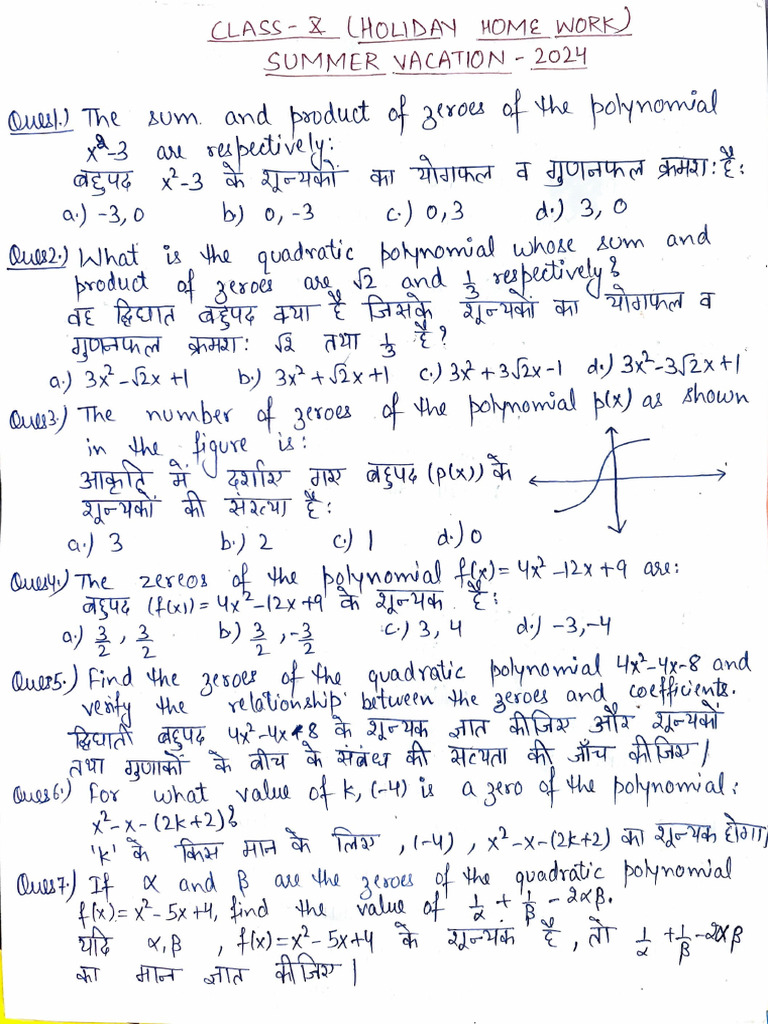 Holiday Homework Class 10th | PDF