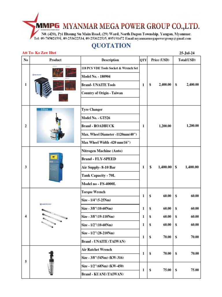Quotation For KIA Tools | PDF