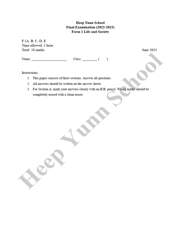 Heep Yunn School English Exam Paper | PDF | Elections | Gross Domestic ...