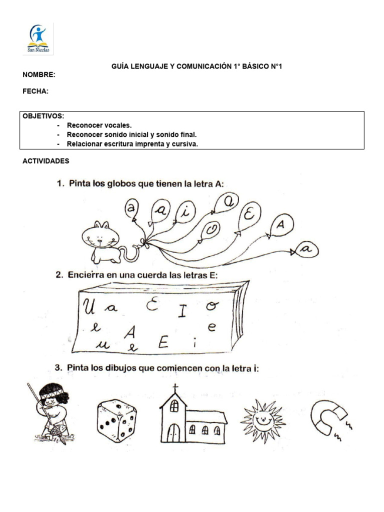 Reconocimiento de Vocales y Sonidos Iniciales | PDF | Artes del ...
