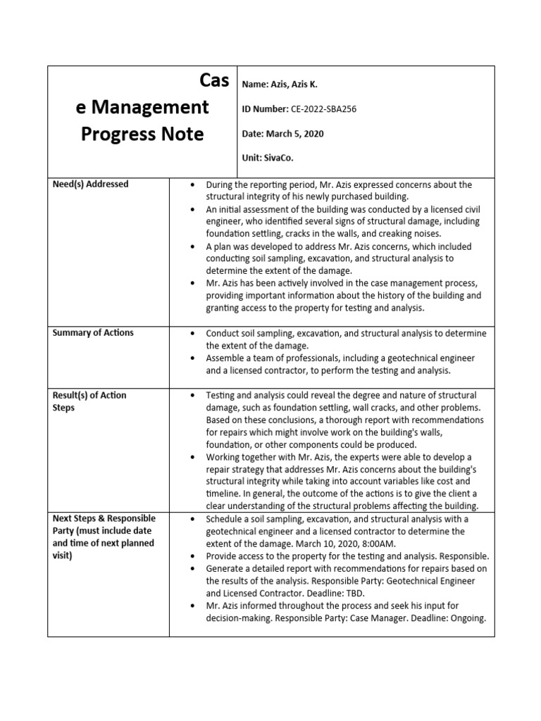 SIVA - Case Management Progress Note | PDF | Geotechnical Engineering ...