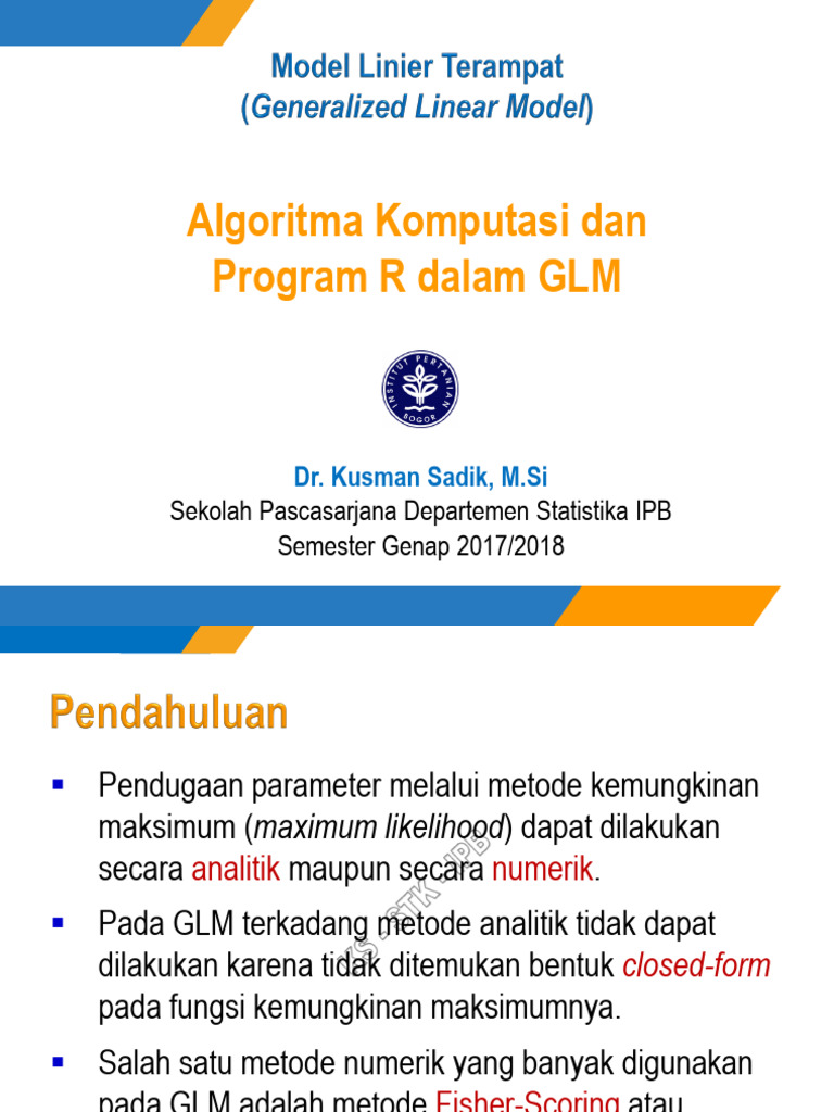 03 GLM Algoritma Komputasi Dan Program R Untuk GLM Ks 2018 | PDF