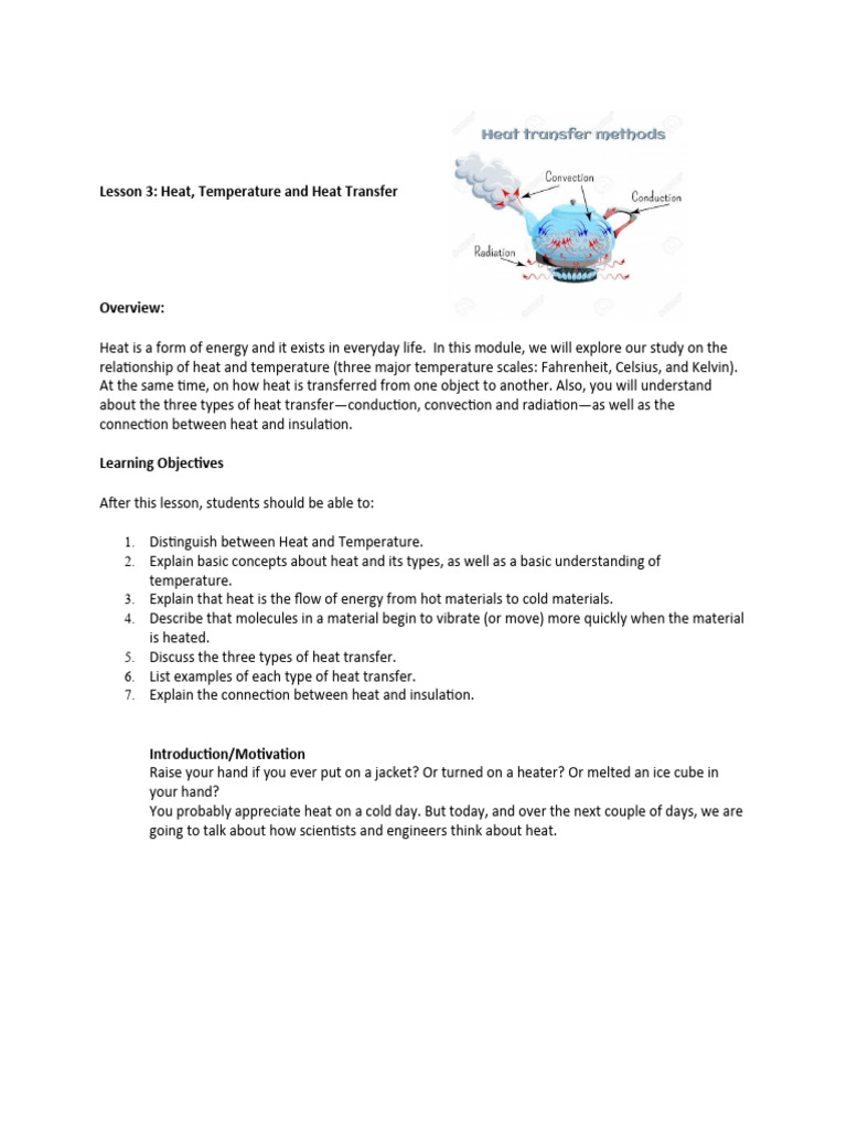 Lesson 3 - Heat, Temperature & Heat Transfer | PDF | Celsius | Heat ...