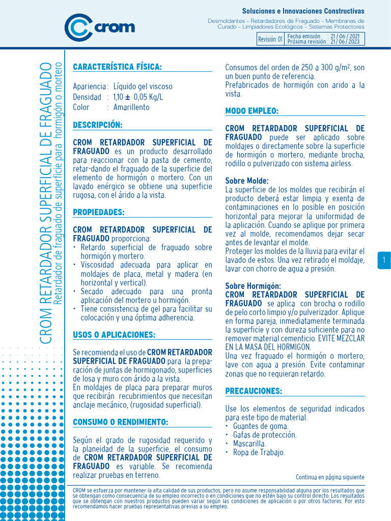 Guía de Uso: CROM Retardador de Fraguado | PDF | Hormigón | Materiales